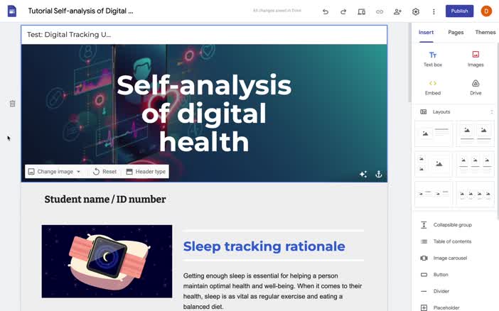 Tutorial: Google Site for Self-analysis of Digital Health Assignment