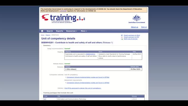 Unpacking a unit of competency