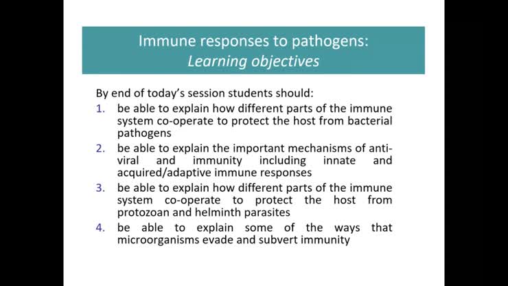 Immunology Immune responses to pathogens