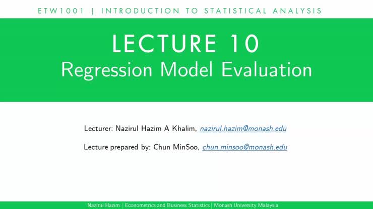 ETW1001 Lecture 10 Regression Model Evaluation