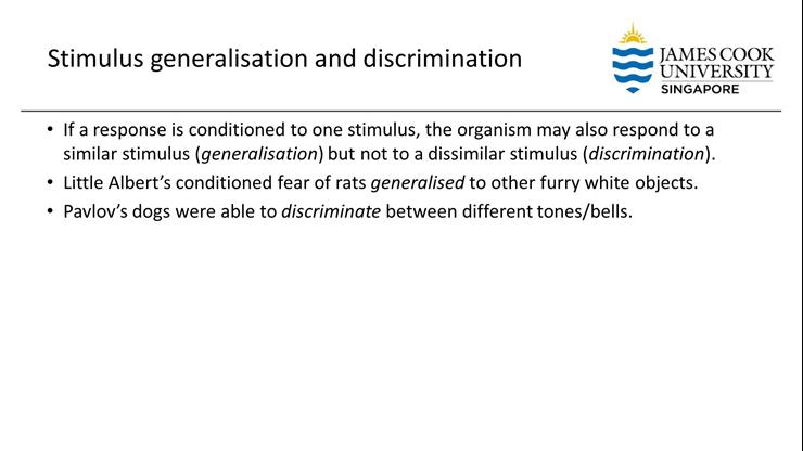 Stimulus generalisation and discrimination