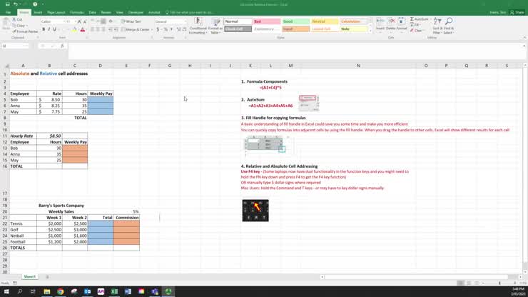 Absolute versus Relative Cell Addresses in Formulas